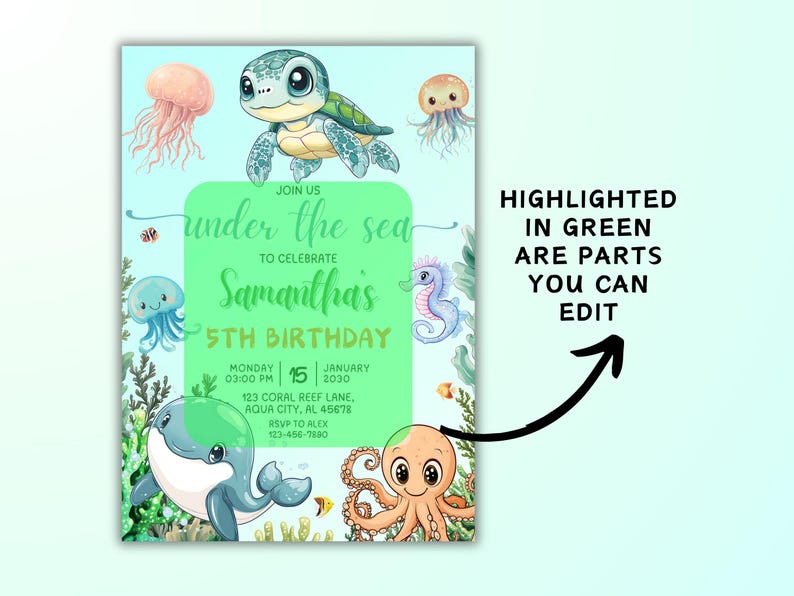 Under the Sea Birthday Invitation Editable Template Ocean Theme ...