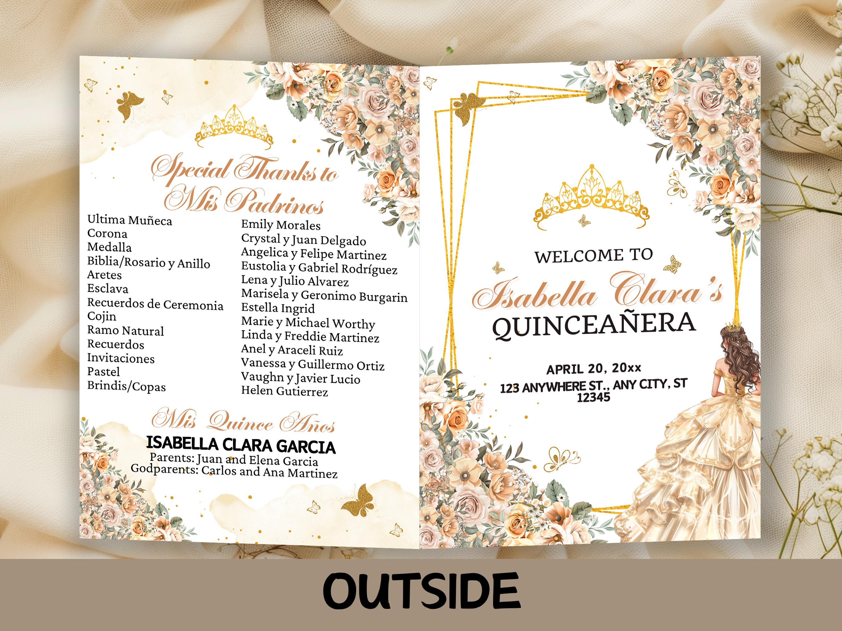 Champagne Cream and Gold Quinceanera Program Template Order of Events ...