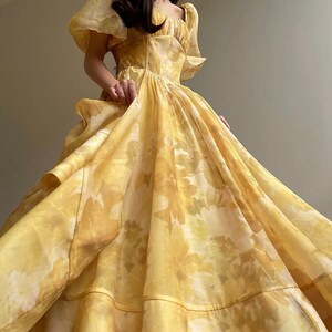 French Style Yellow Floral Dress - Etsy