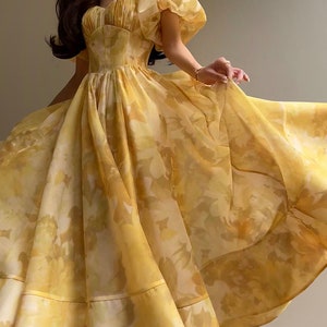 French Style Yellow Floral Dress - Etsy