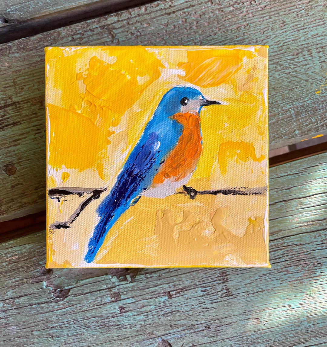 The 6"x6" Blue Bird Yell Bk Branch Painting - Etsy