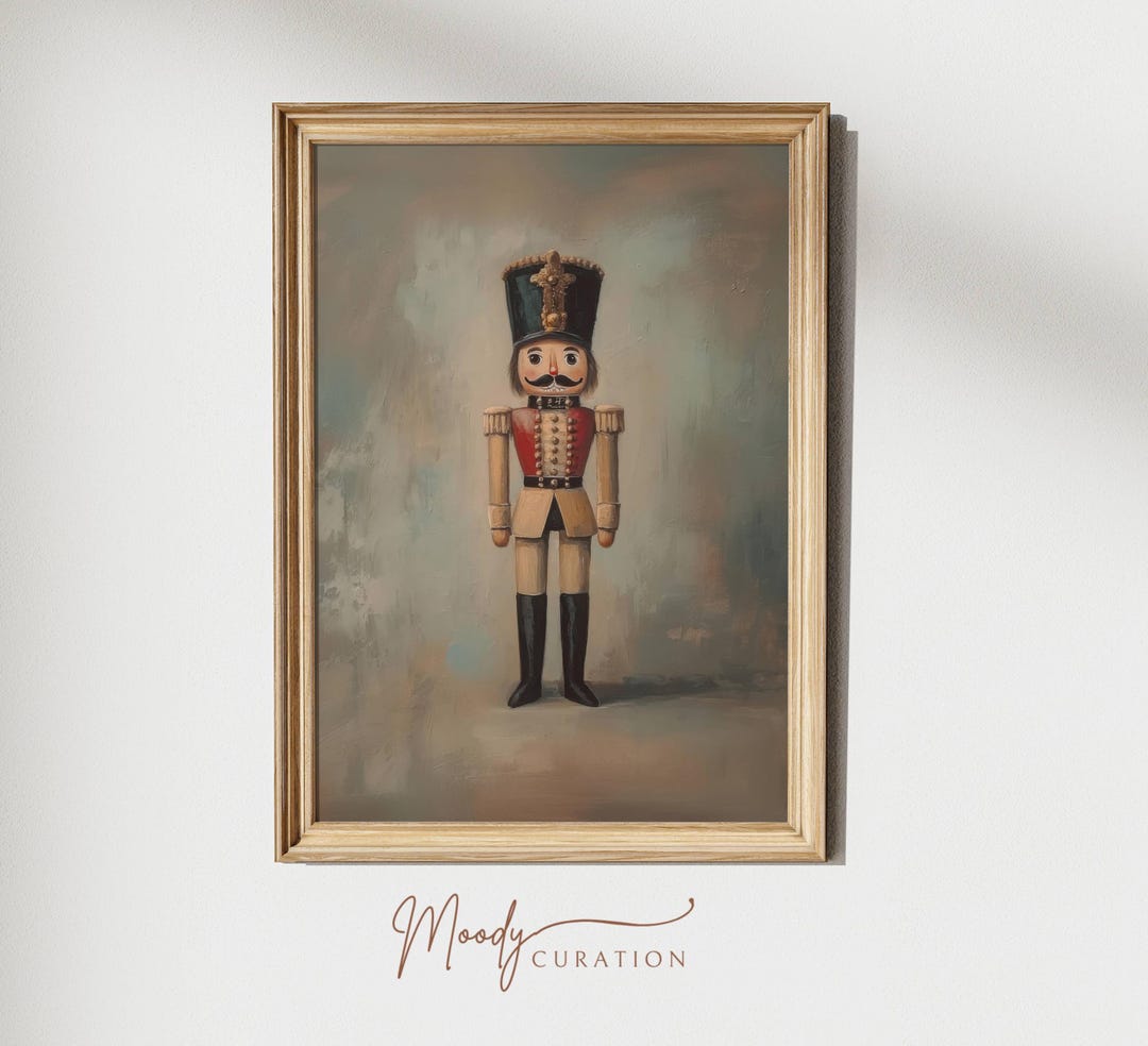 Neutral Nutcracker Art Print - Gold Christmas Wall Decor - Cottagecore ...