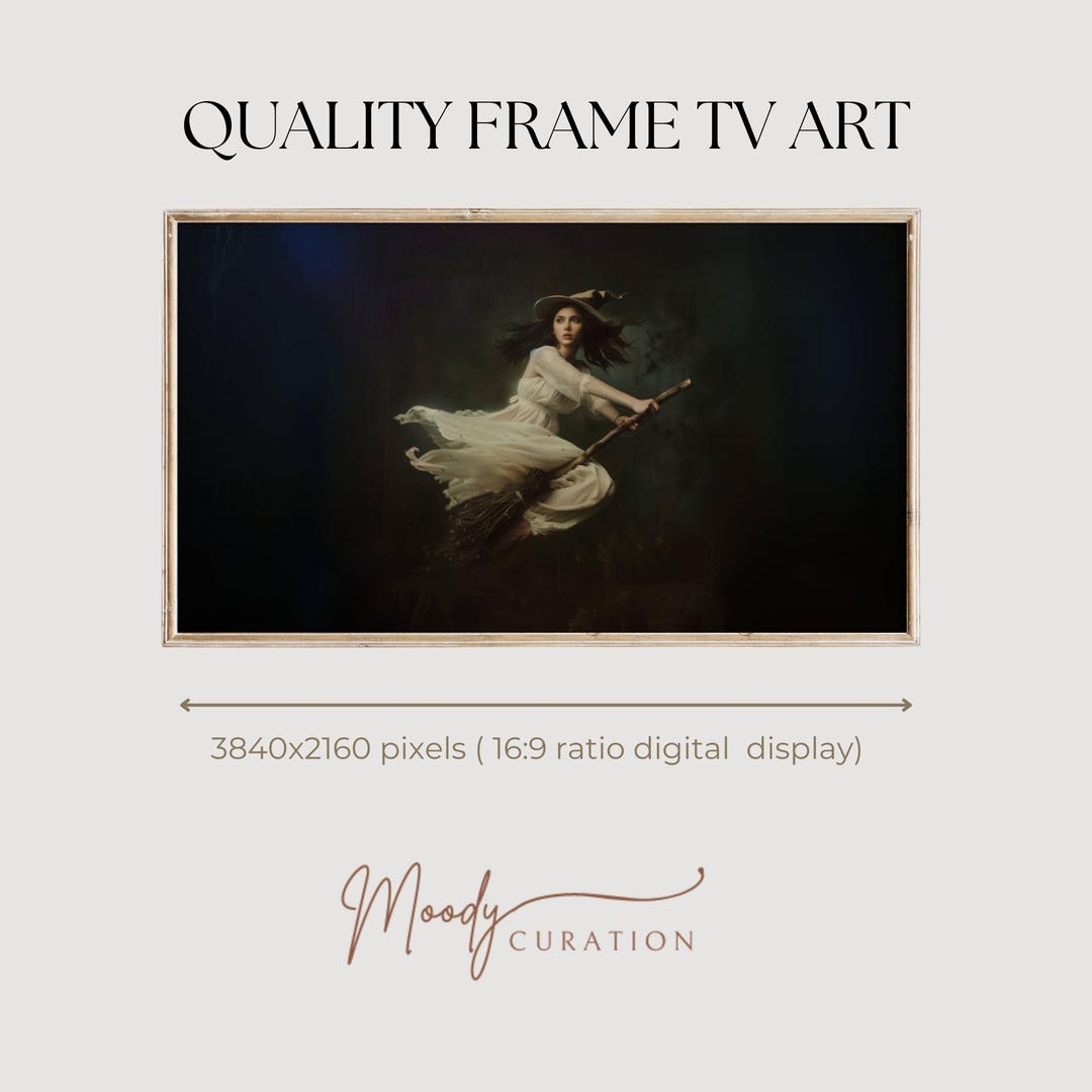 Witch on Broomstick Frame TV Art: Spooky Gothic Decor (digital Download ...