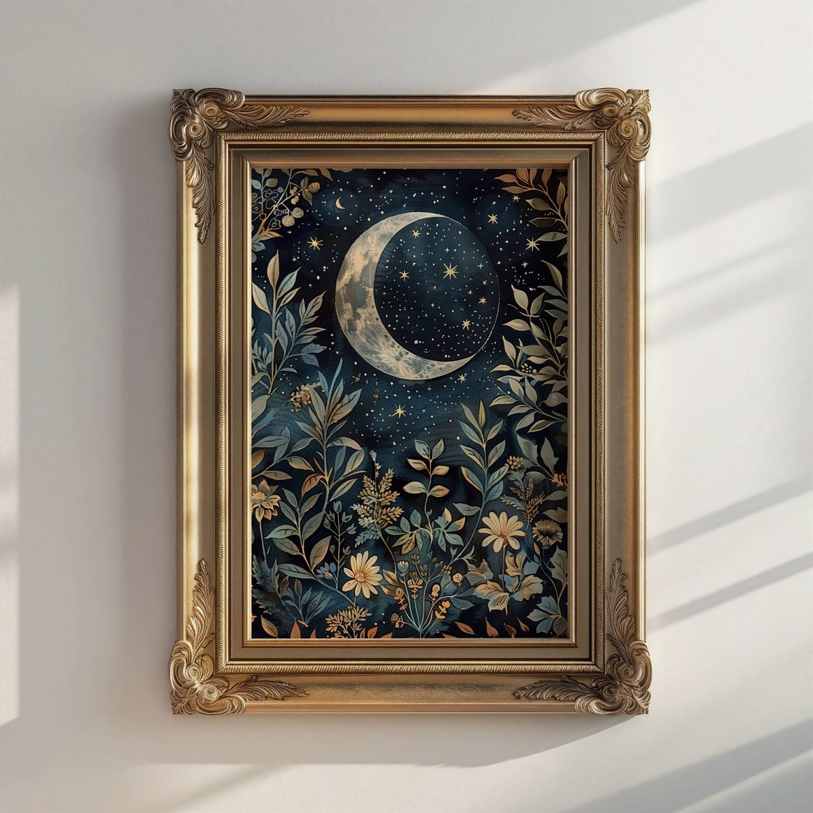 Moon Botanical Print: Dark Cottagecore, William Morris Style (digital ...
