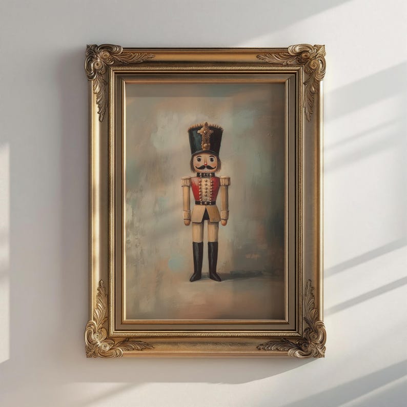 Neutral Nutcracker Art Print - Gold Christmas Wall Decor - Cottagecore ...
