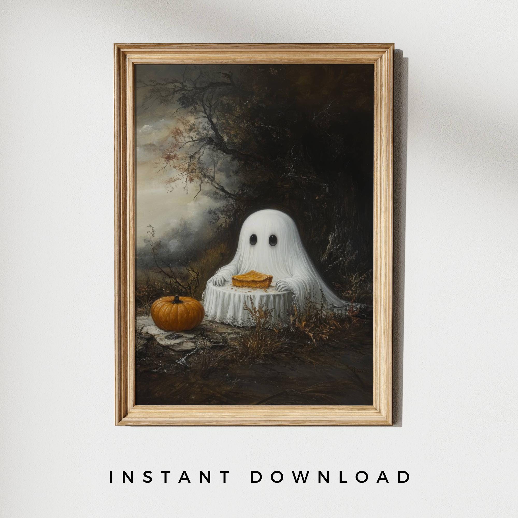 Printable Halloween Ghost Wall Art, Spooky Haunted Forest Decor, Moody ...