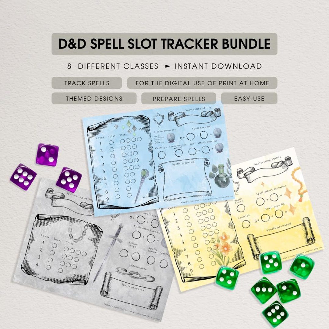 Dnd 5e Spell Slot Tracker Bundle: 8 Classes PDF (digital Download)) - Etsy