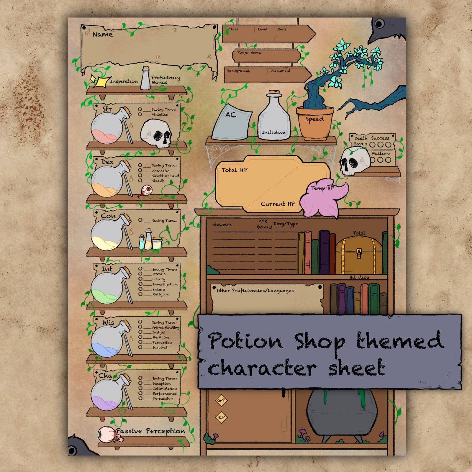 Dnd Potion Shop Character Sheet | Printable PDF - Etsy