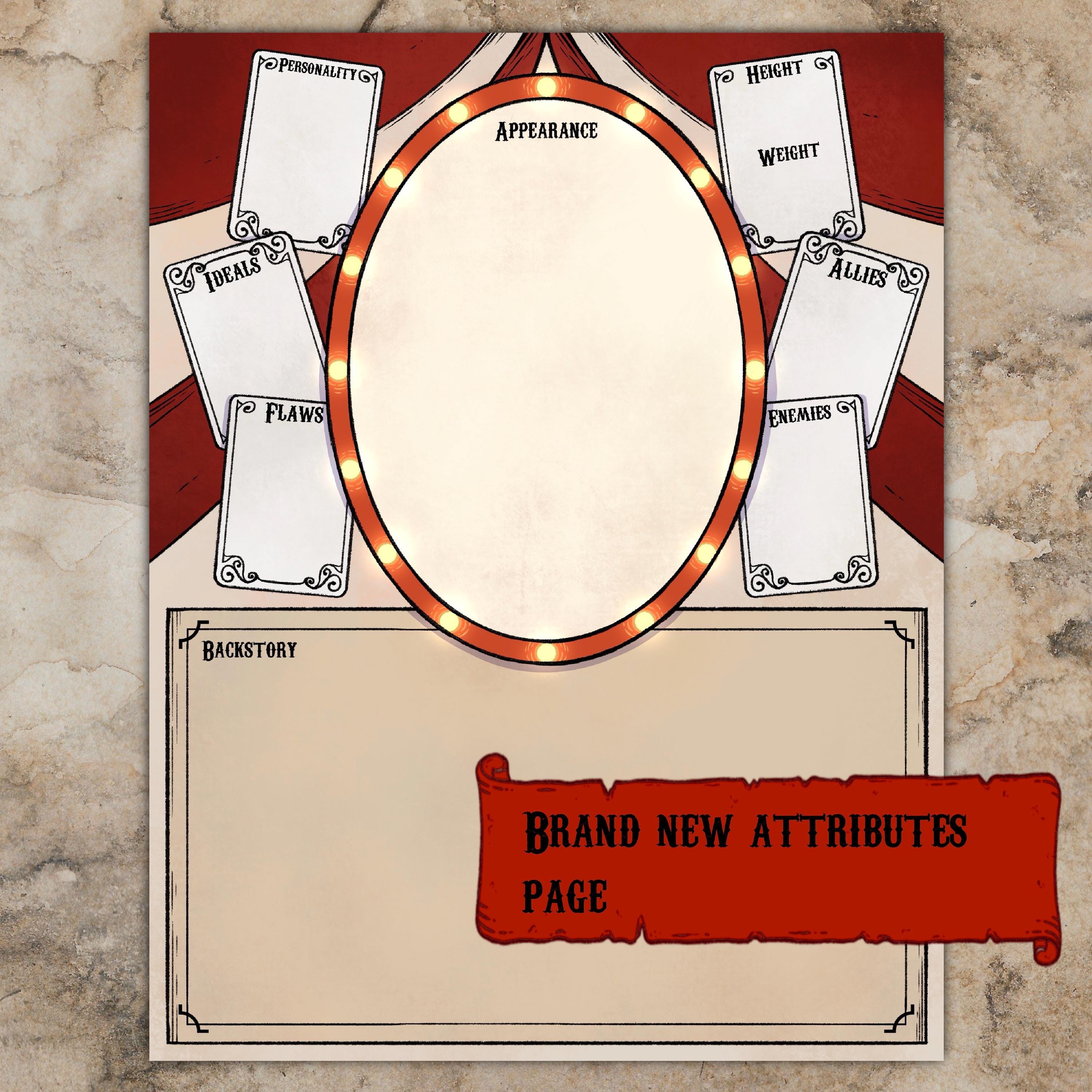 DND Circus Night Character Sheet | Printable PDF - Etsy