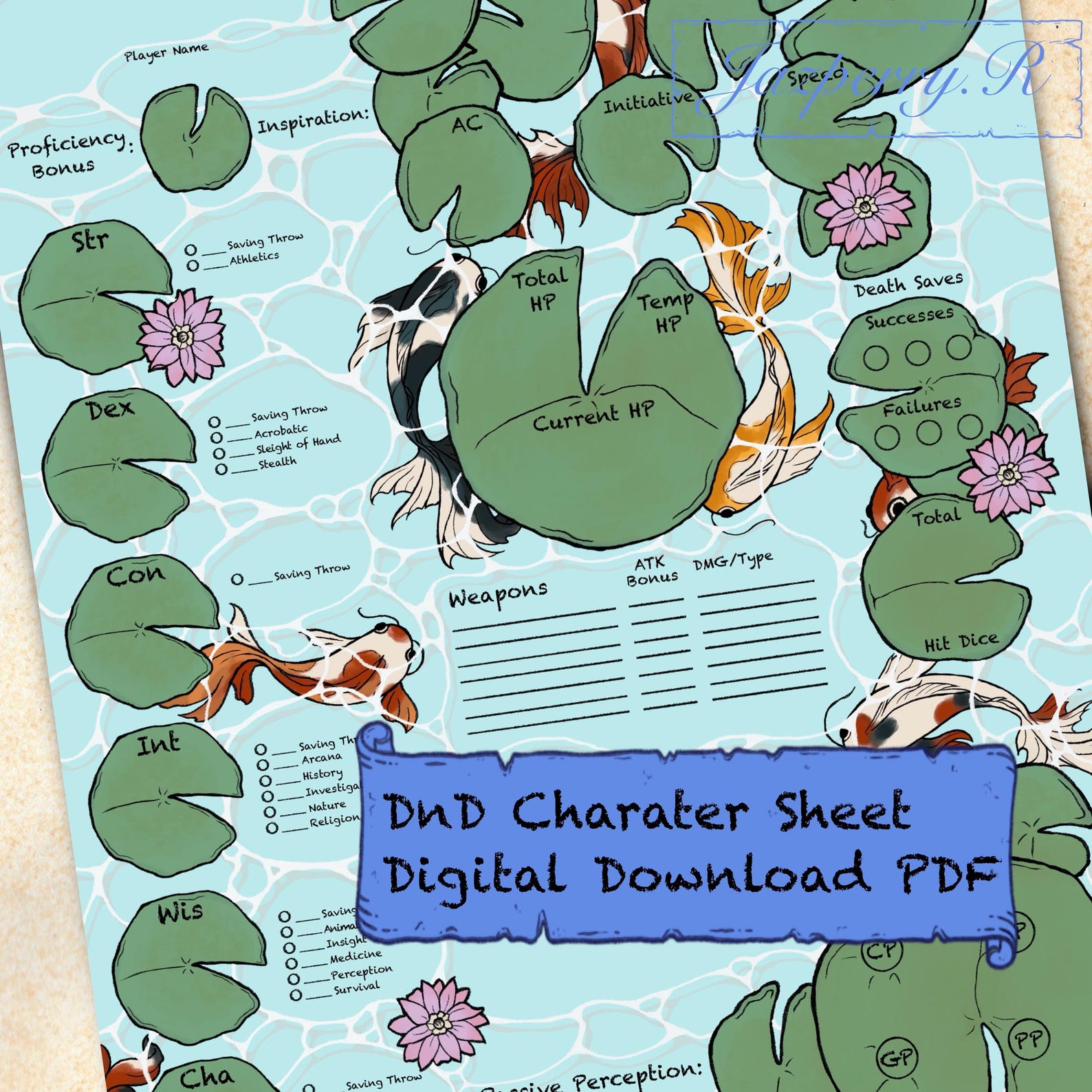 Dnd Koi Pond Character Sheet | Printable PDF - Etsy