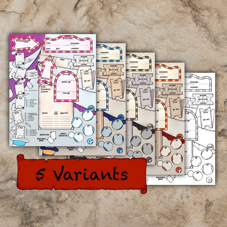DND Circus Night Character Sheet | Printable PDF - Etsy