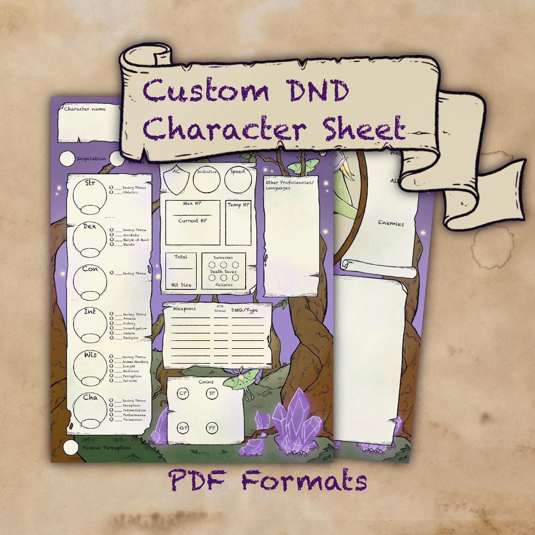 Custom DND Character Sheet With Custom Character Art Printable PDF - Etsy