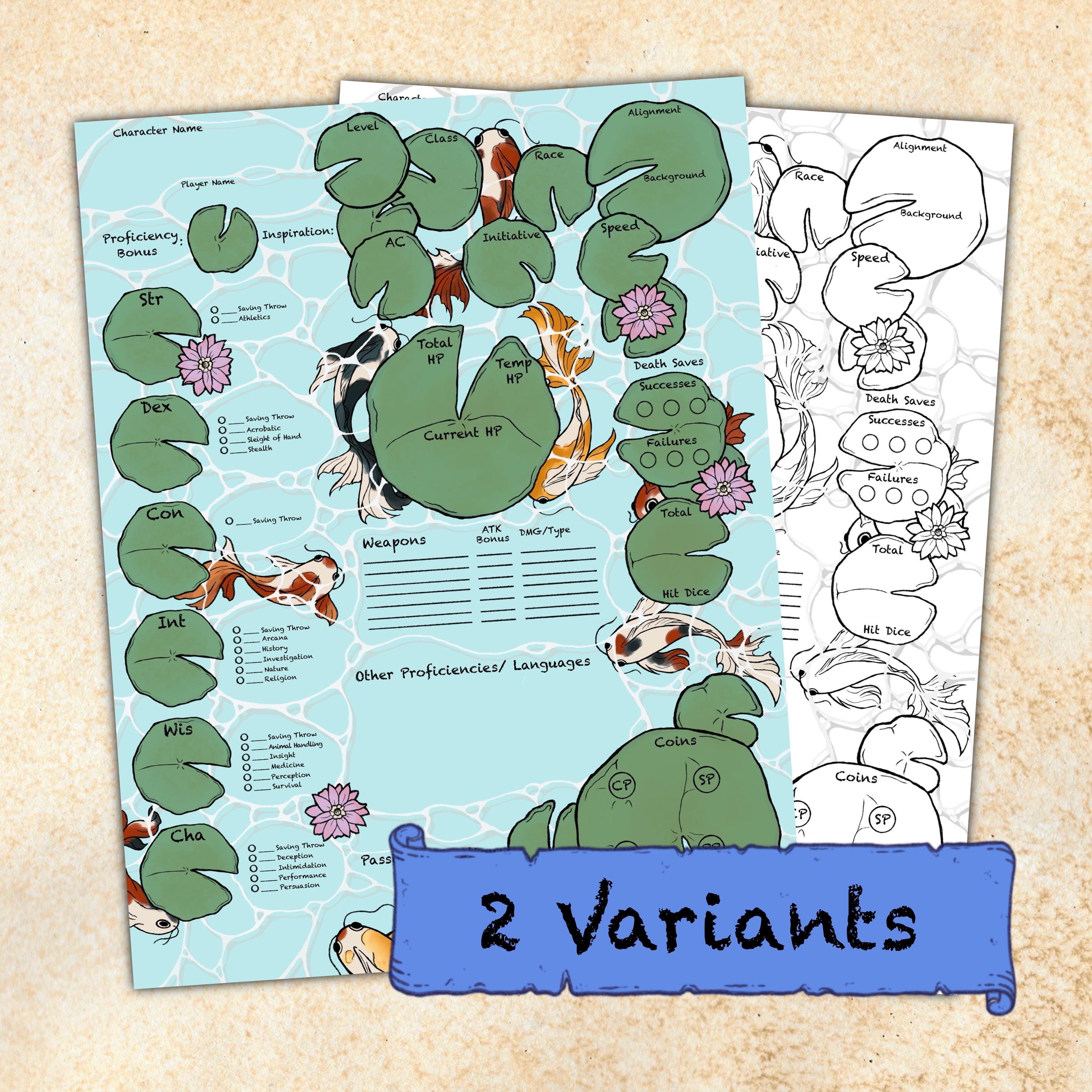 Dnd Koi Pond Character Sheet | Printable PDF - Etsy