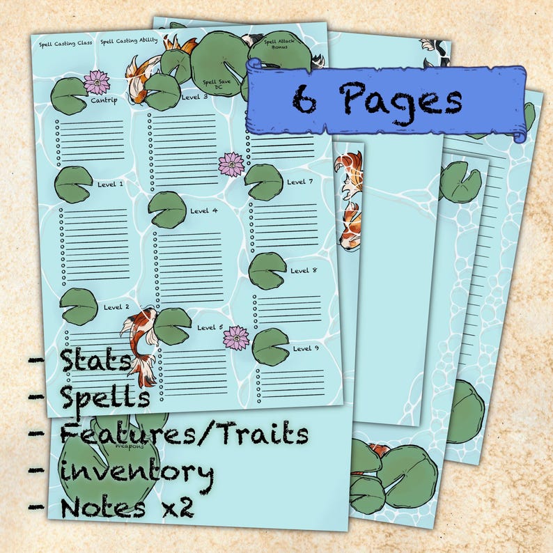 Dnd Koi Pond Character Sheet | Printable PDF - Etsy