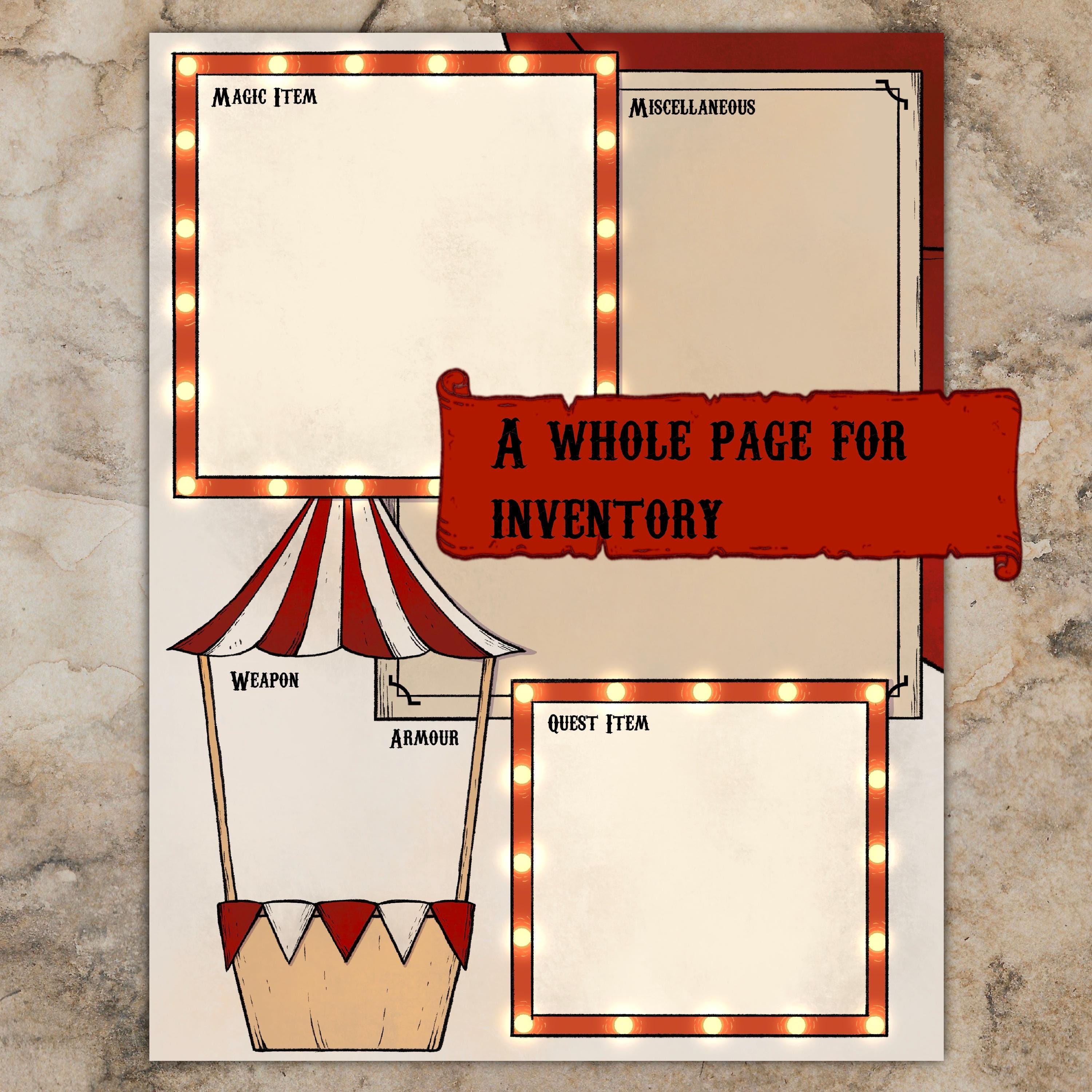 DND Circus Night Character Sheet | Printable PDF - Etsy