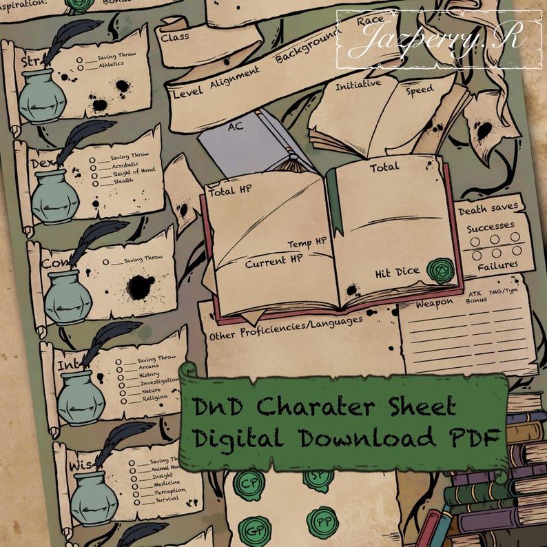 Dnd Ink Splash Character Sheet | Printable PDF - Etsy