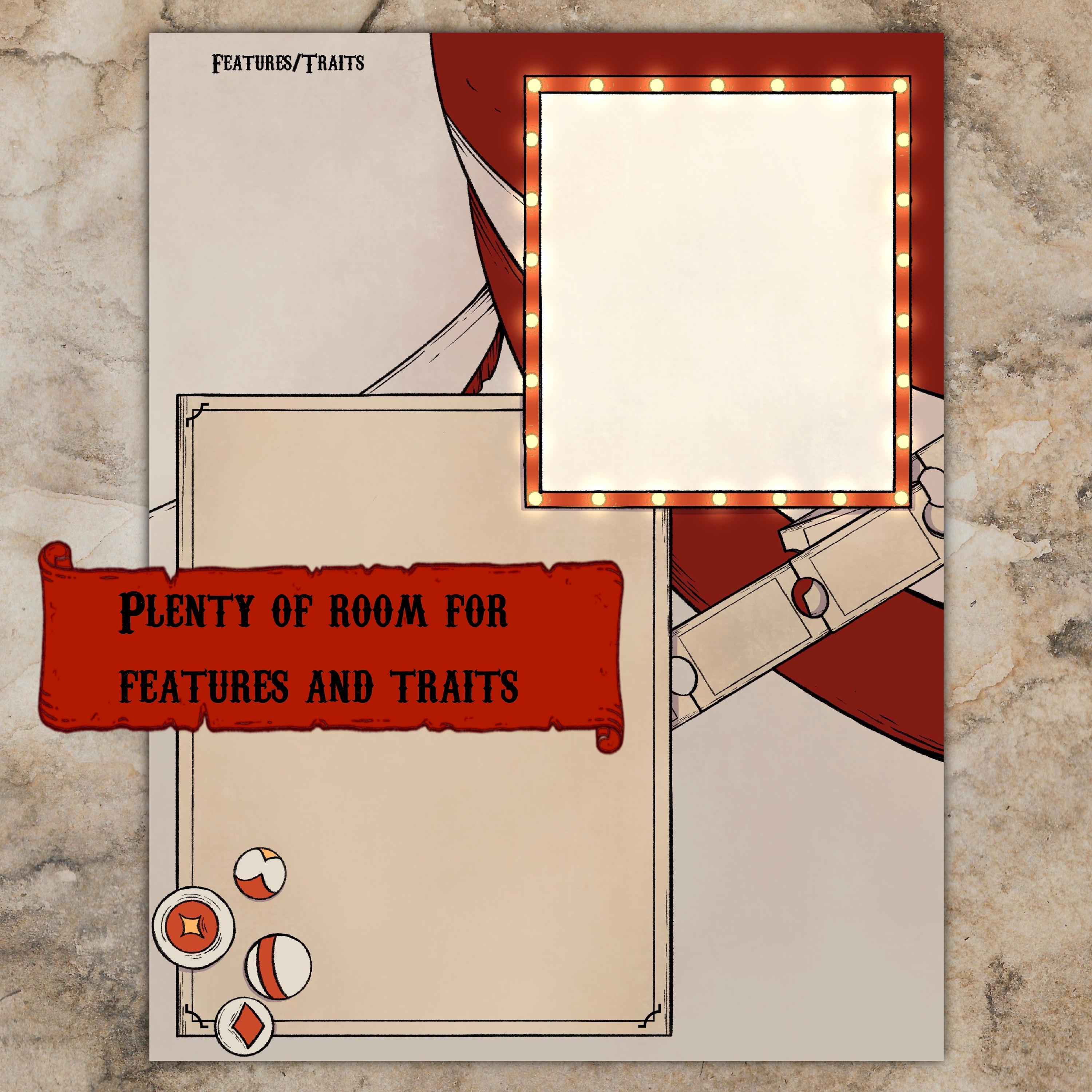 DND Circus Night Character Sheet | Printable PDF - Etsy