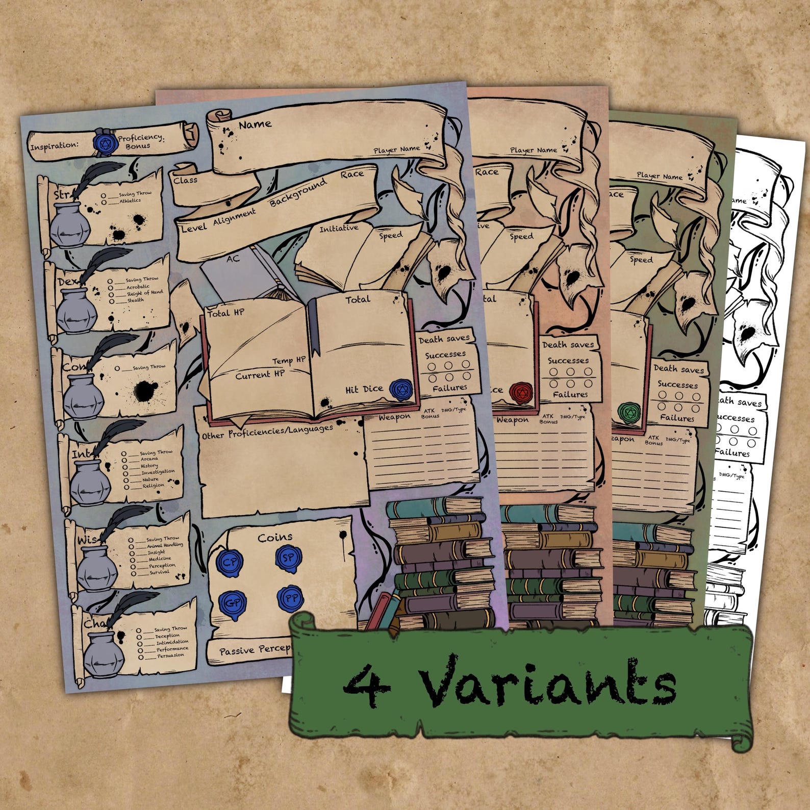 Dnd Ink Splash Character Sheet | Printable PDF - Etsy