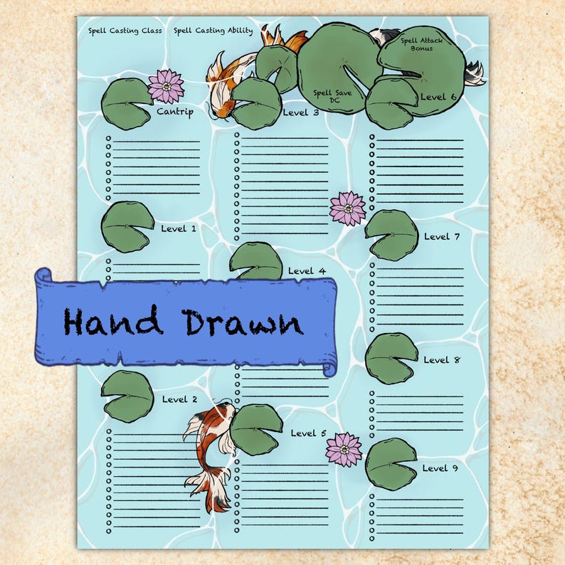Dnd Koi Pond Character Sheet | Printable PDF - Etsy