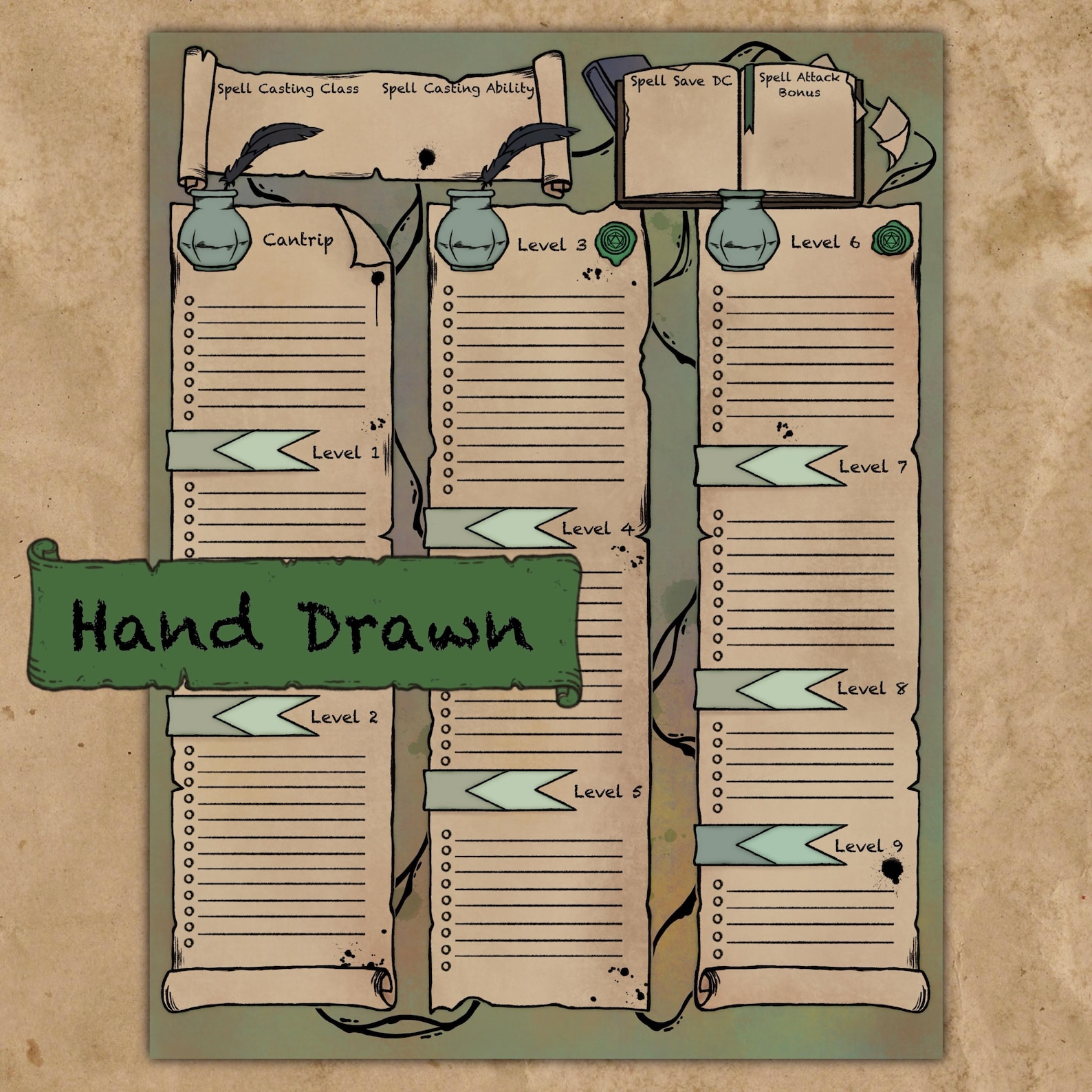 Dnd Ink Splash Character Sheet | Printable PDF - Etsy