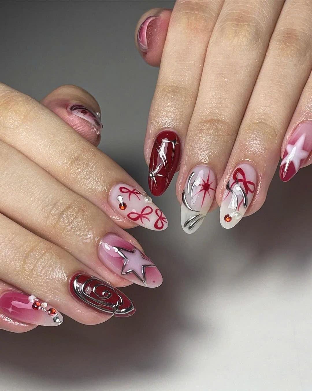 Y2K Star & Swirl Press on Nails Trendy Y2K Fake Nails Stylish Red Y2K ...