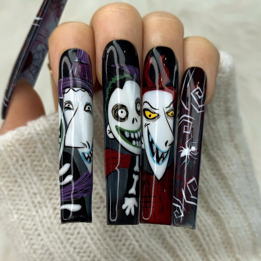 Spooky Halloween Press on Nails Custom Halloween Cartoon Nail Art Long ...