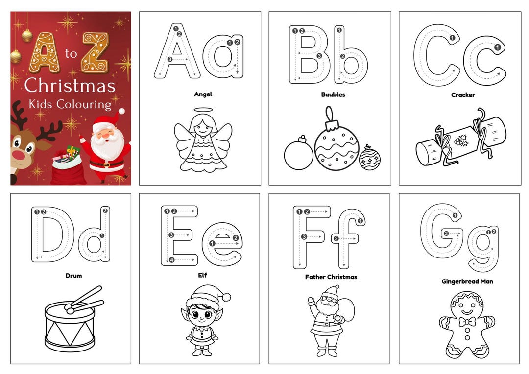 A–Z Kids Christmas A4 Colouring Printable Pages | Alphabet Coloring ...