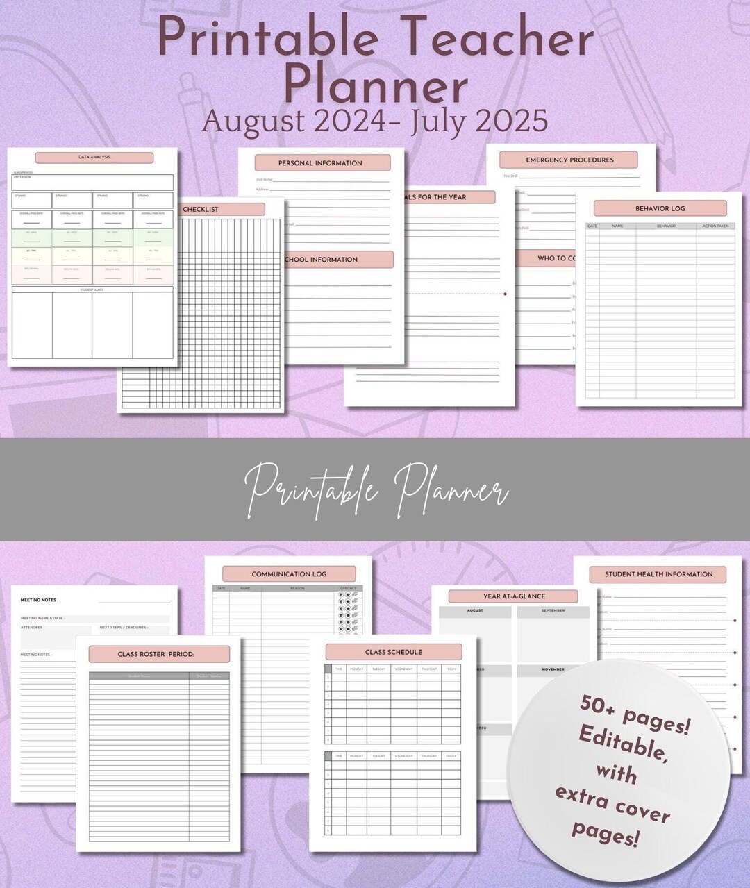 Printable Teacher Planner Academic Year 2024-2025 - Etsy