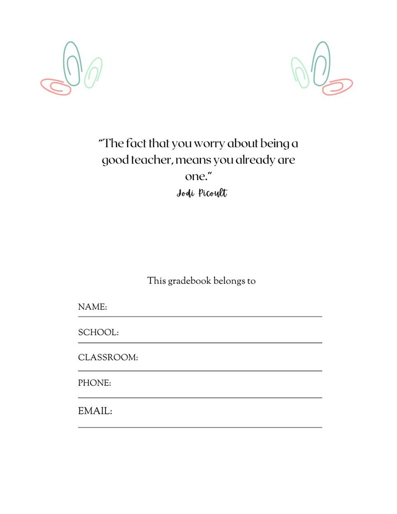 Teacher Gradebook With Tabs/customizable/record Keeping Planner With ...