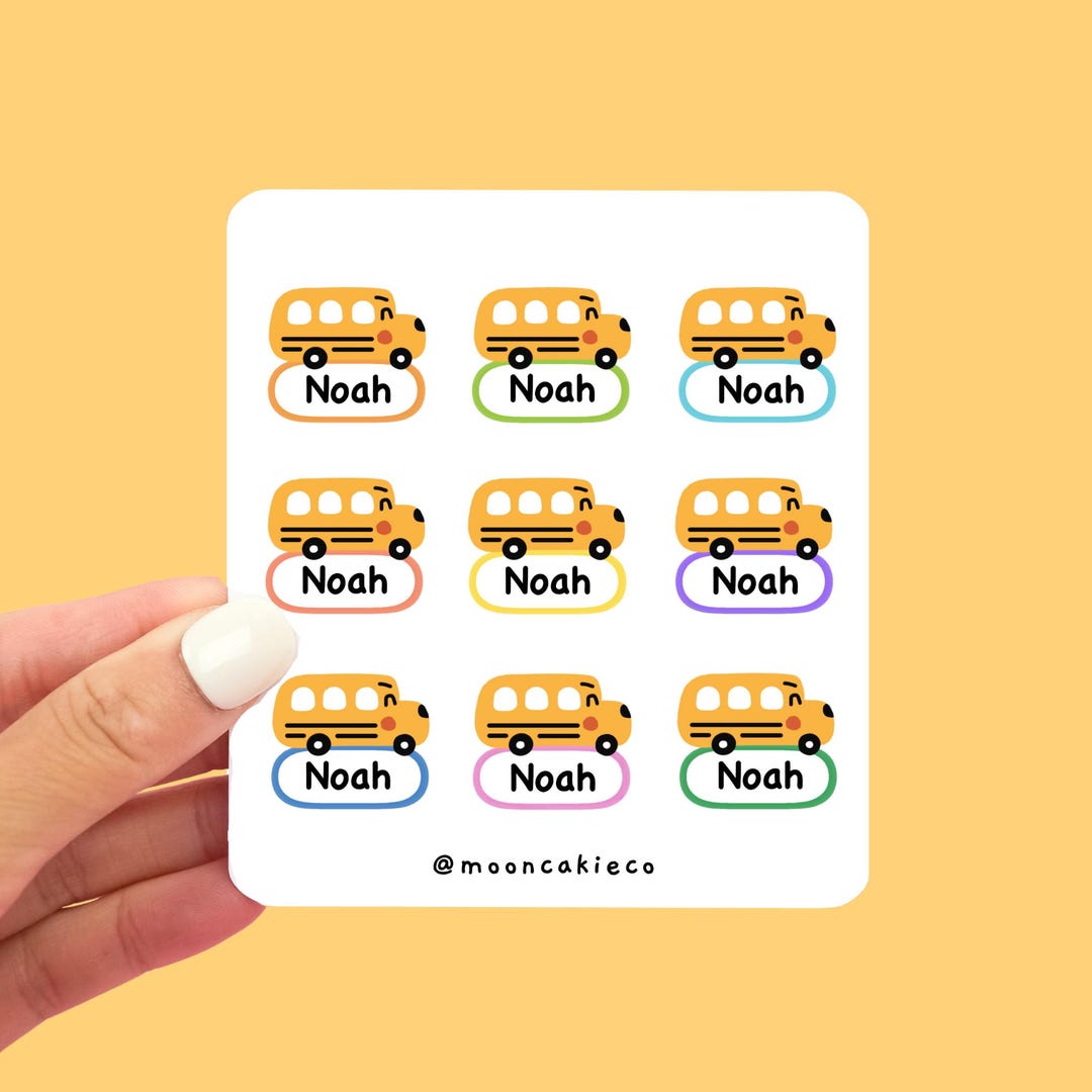 Custom Kids School Bus Name Labels | Waterproof Sticker Set | Kids Name ...