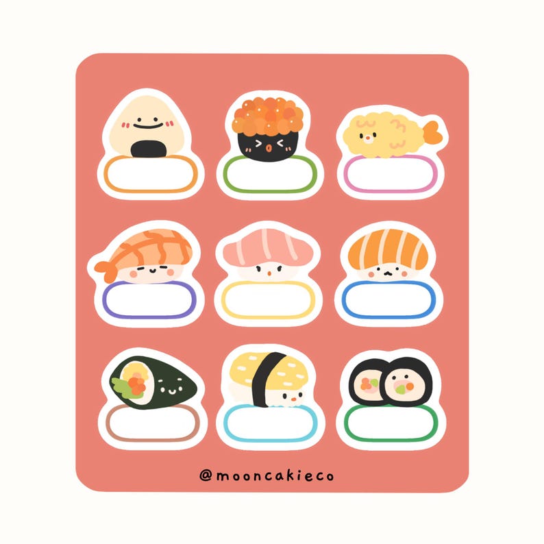 Write-on Sushi Name Label | Sushi Sticker Set for School | Kids Labels ...