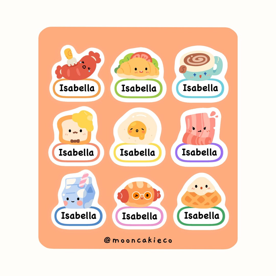 Brunch Themed Custom Name Label | Cute Food Stickers | Kids Name Tags ...