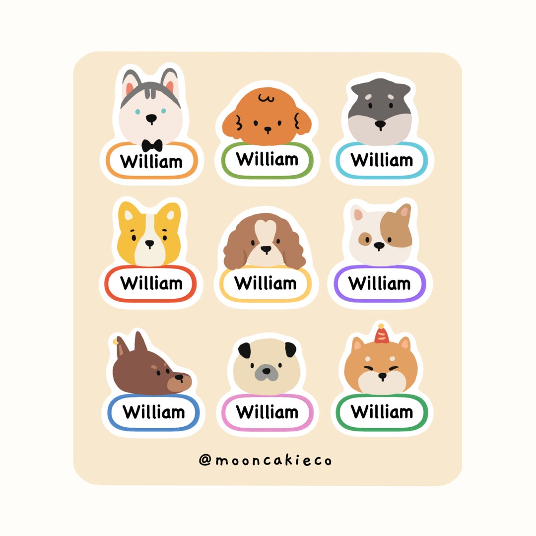 Dog Themed Custom Name Label | Cute Waterproof Stickers | Name Labels ...
