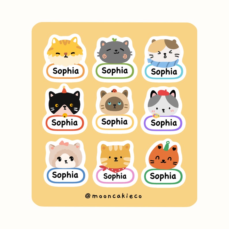 Personalized Name Label for Cat Lovers | Cute Cat Sticker Set | Kids ...