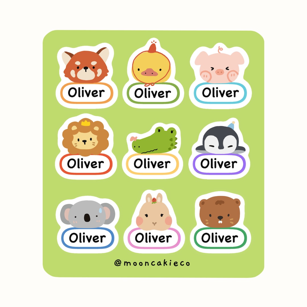 Custom Kids Name Label for Animal Lovers | Cute Animal Themed Sticker ...