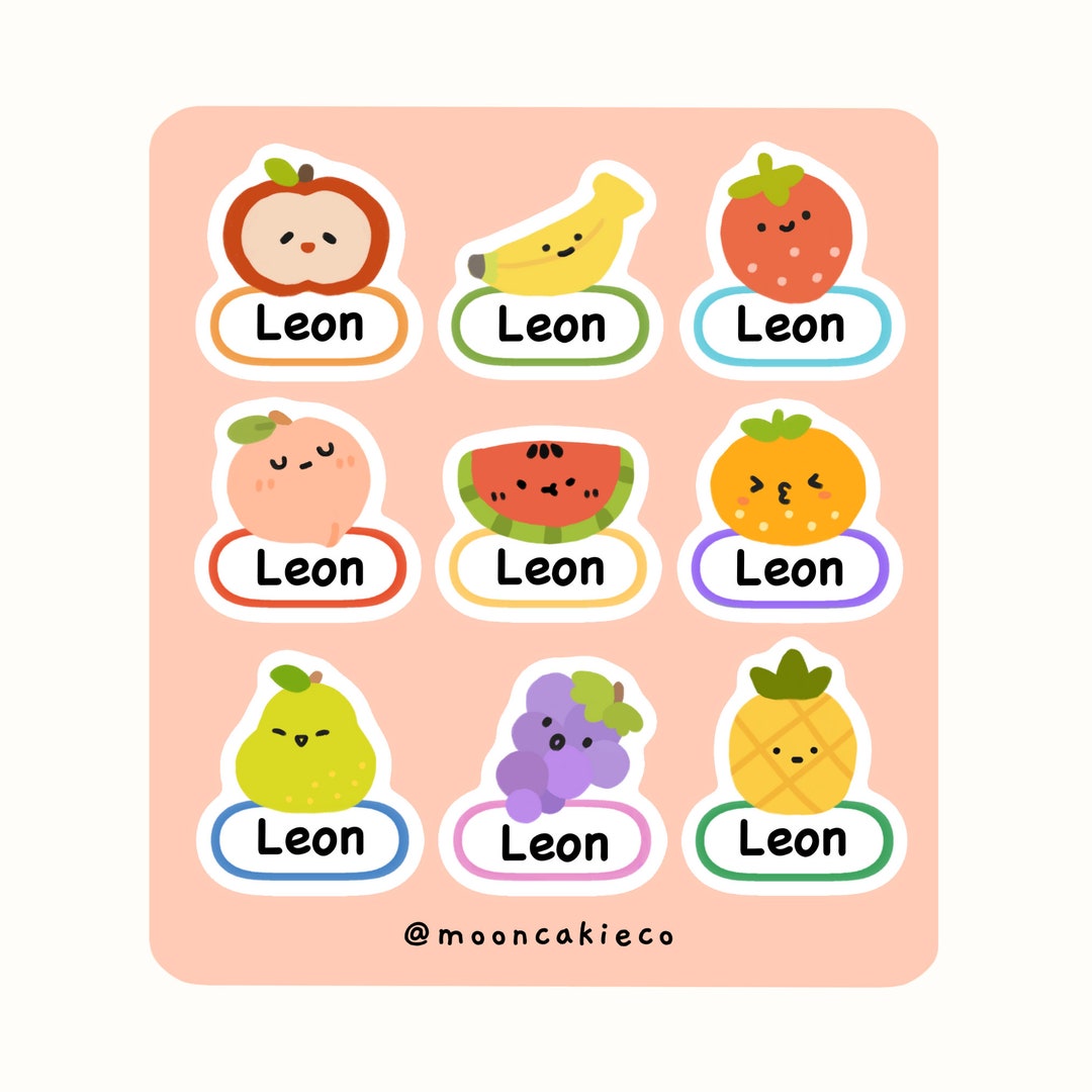 Custom Kids Name Label for Fruit Lovers | Cute Fruit Themed Sticker Set ...
