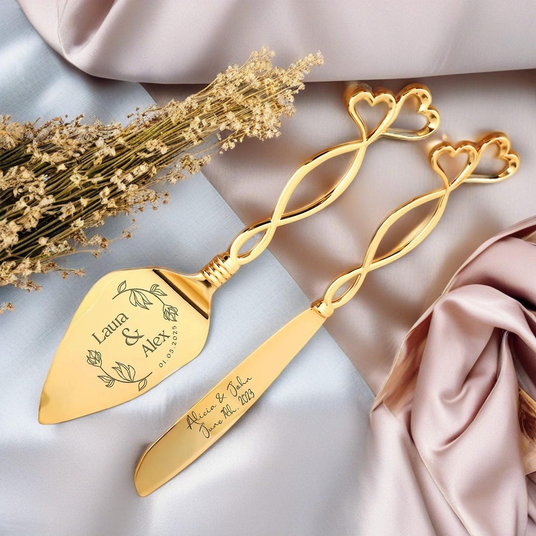 Personalized Heart Wedding Cake Server Set | Custom Cake Server ...