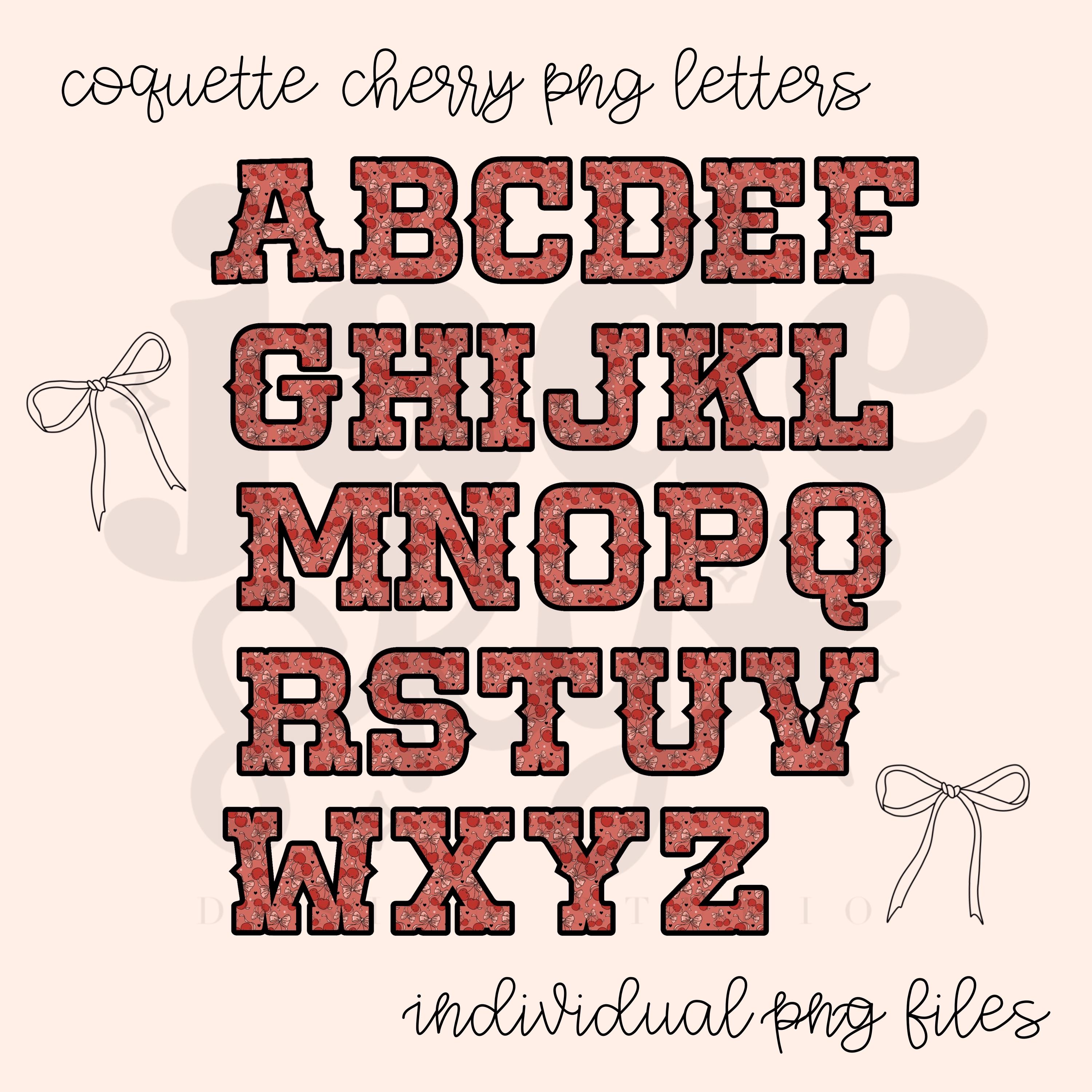 Coquette Cherry Bow PNG Alphabet, Alphabet Clip Art, Valentine ABC ...
