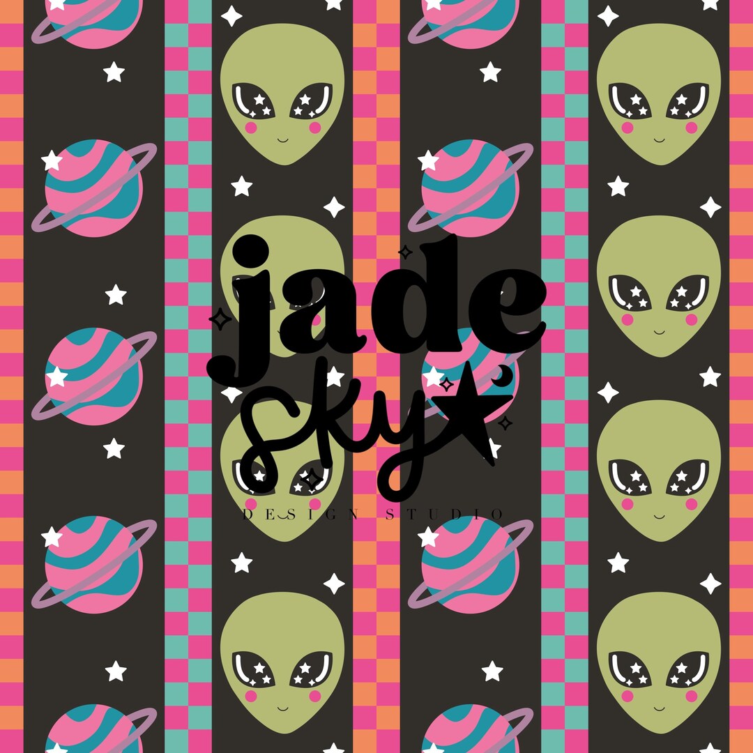 Alien and Planets Striped Seamless Pattern, Illustration Seamless ...