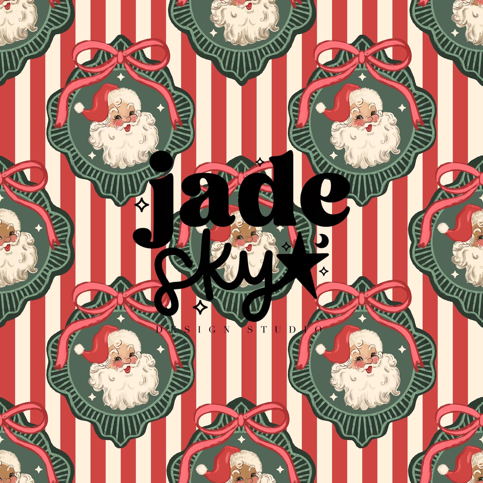 Vintage Santa Red Stripes Frames Christmas Seamless Pattern - Etsy