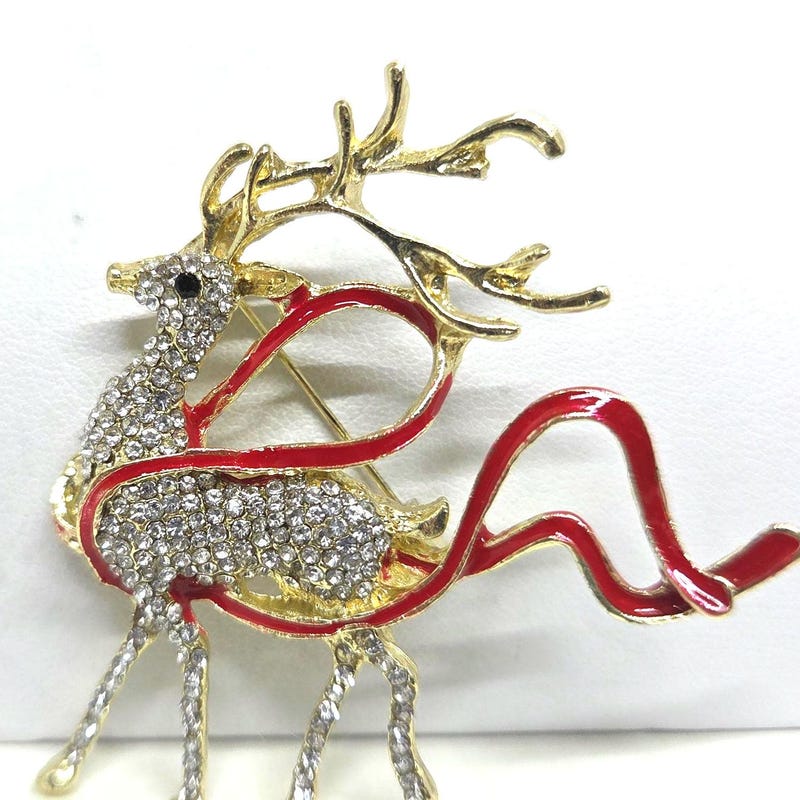 Enamel Reindeer Brooch - Etsy