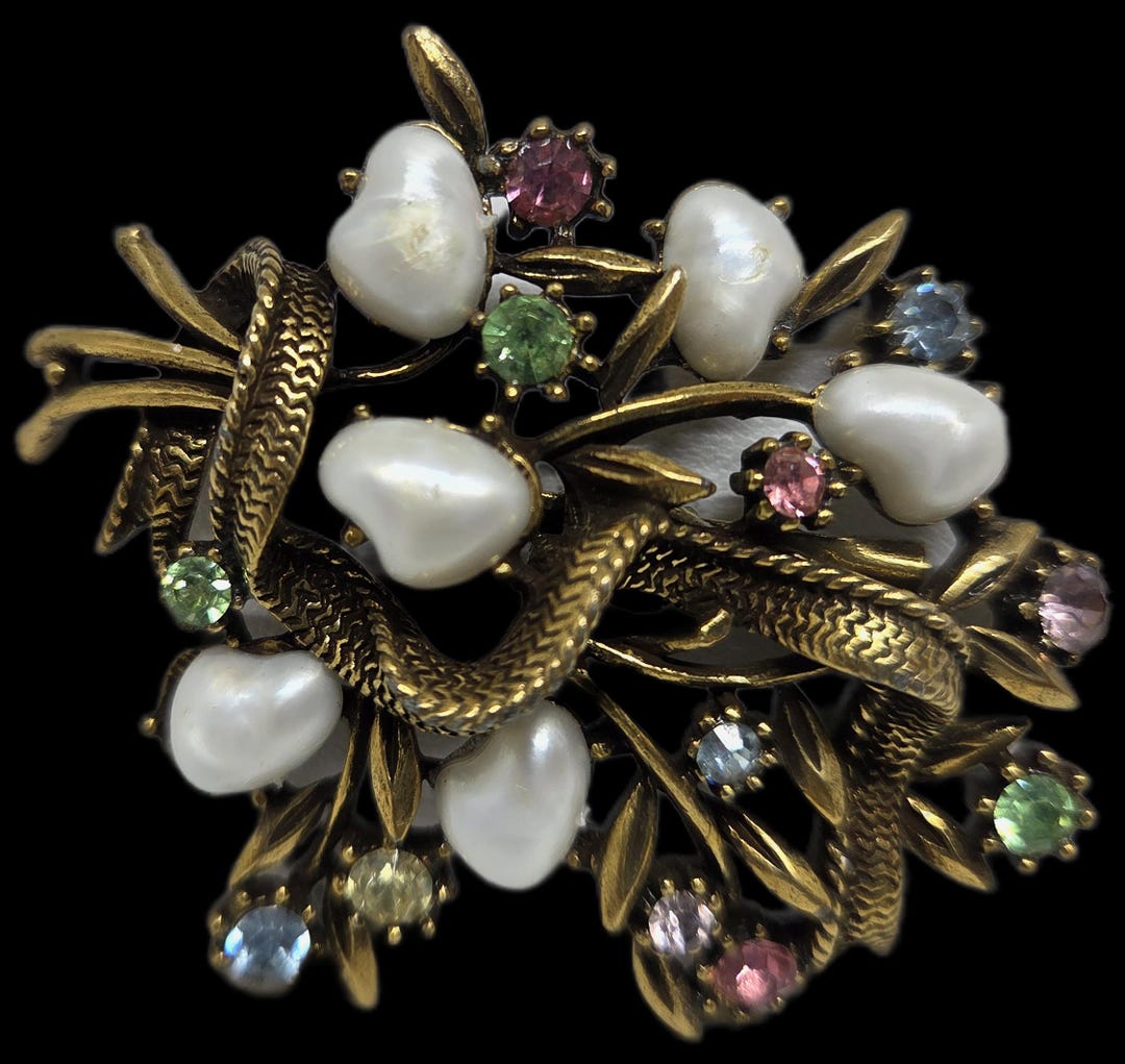 CORO Signed Vintage Pastel Crystal and Pearl Leaf Brooch - Etsy