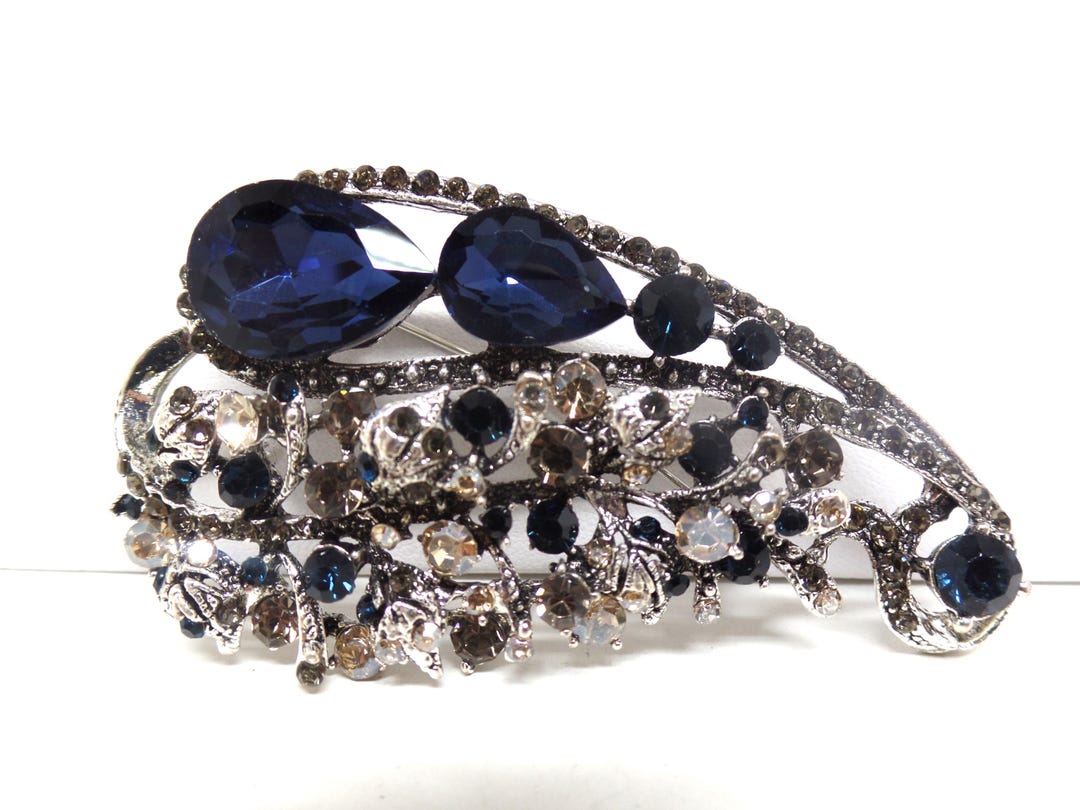 Blue & Topaz Crystal Flower Brooch Pin: Paisley Leaf Pendant - Etsy