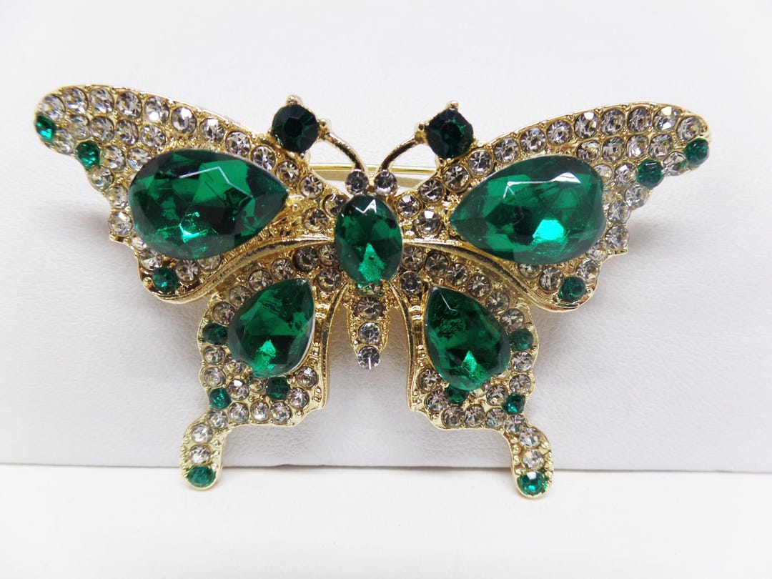 Green Crystal Butterfly Insect Brooch Pin - Etsy