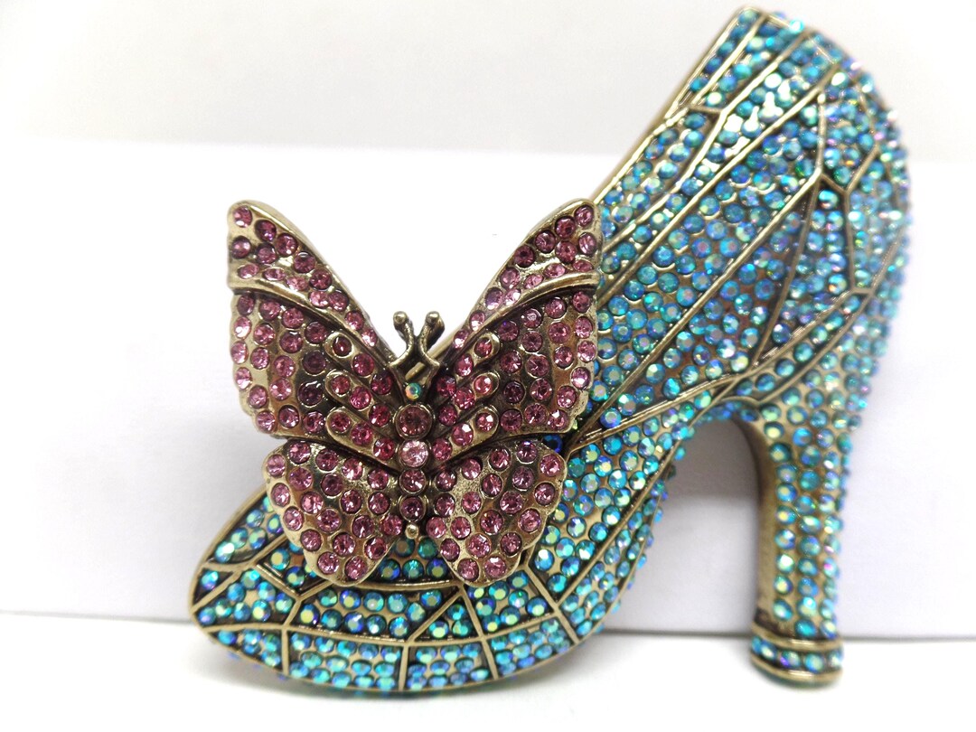 Cinderella Princess Aurora Borealis Blue Crystal Shoe With Butterfly ...