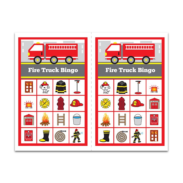 Fire Engine Truck Birthday Bingo Game Digital Printable PDF Matching or ...