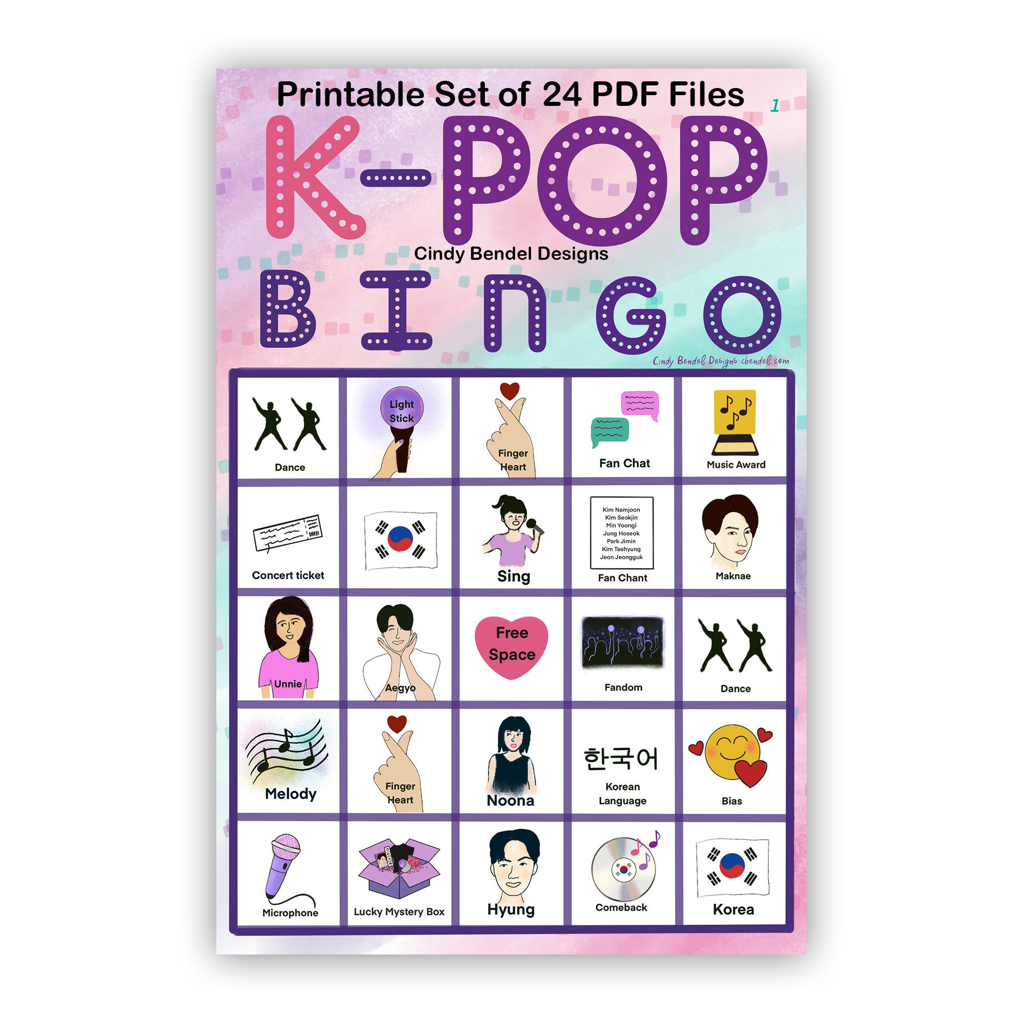 K-pop Bingo Printable Digital Game PDF KPOP Karaoke Korean Music Theme ...