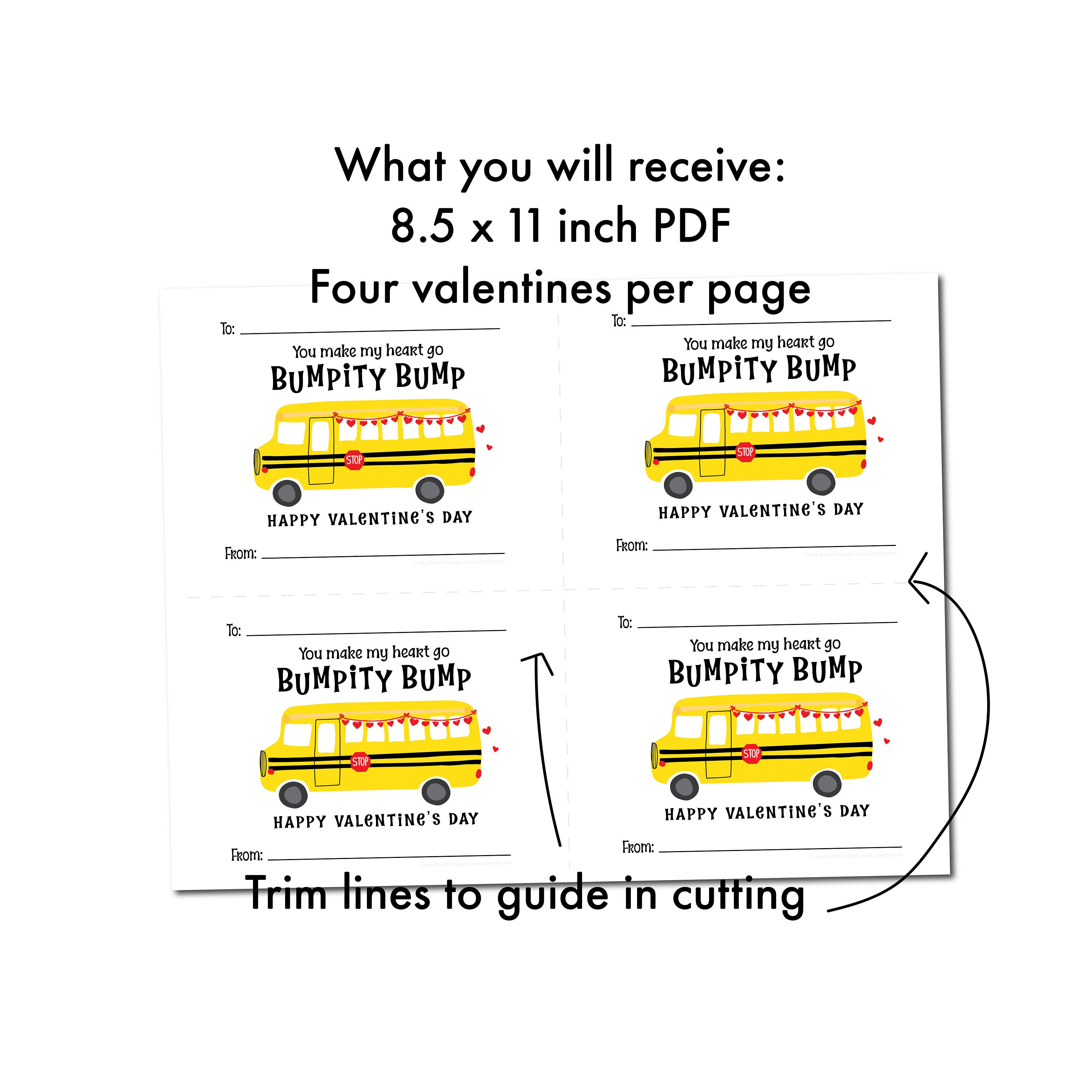 School Bus Classroom Valentines Digital Printable PDF Valentine's Day ...