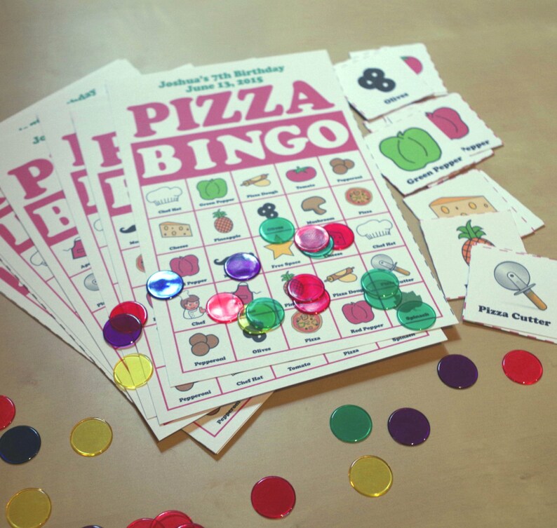 Pizza Bingo Board Game - Memory or Matching Game - Digital Printable ...