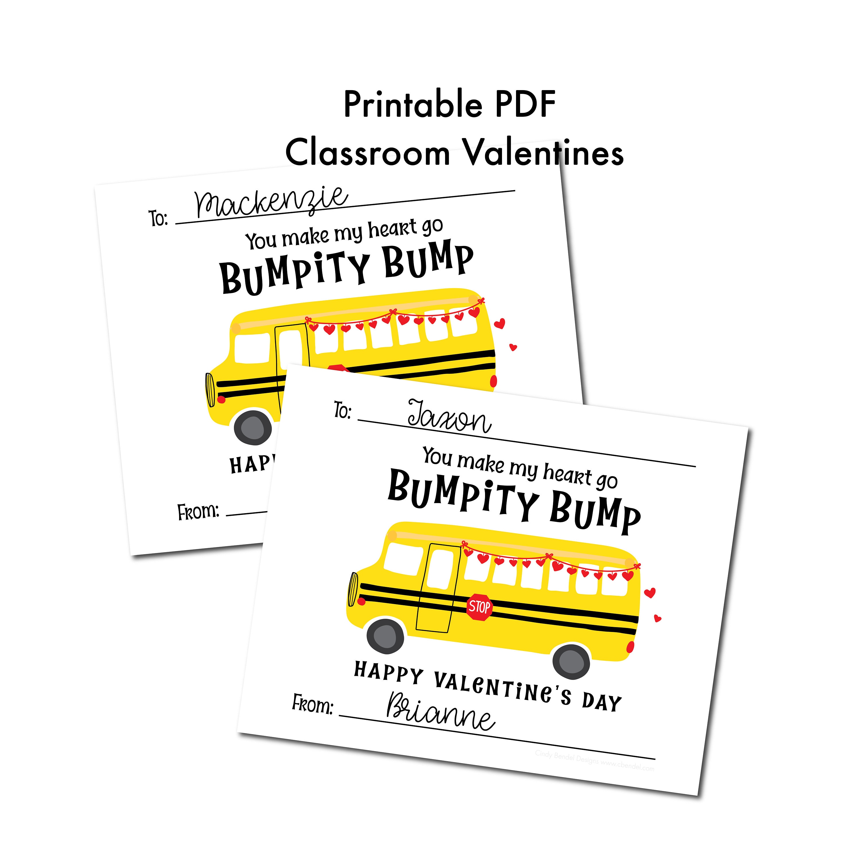School Bus Classroom Valentines - Digital Printable PDF - Valentine's ...